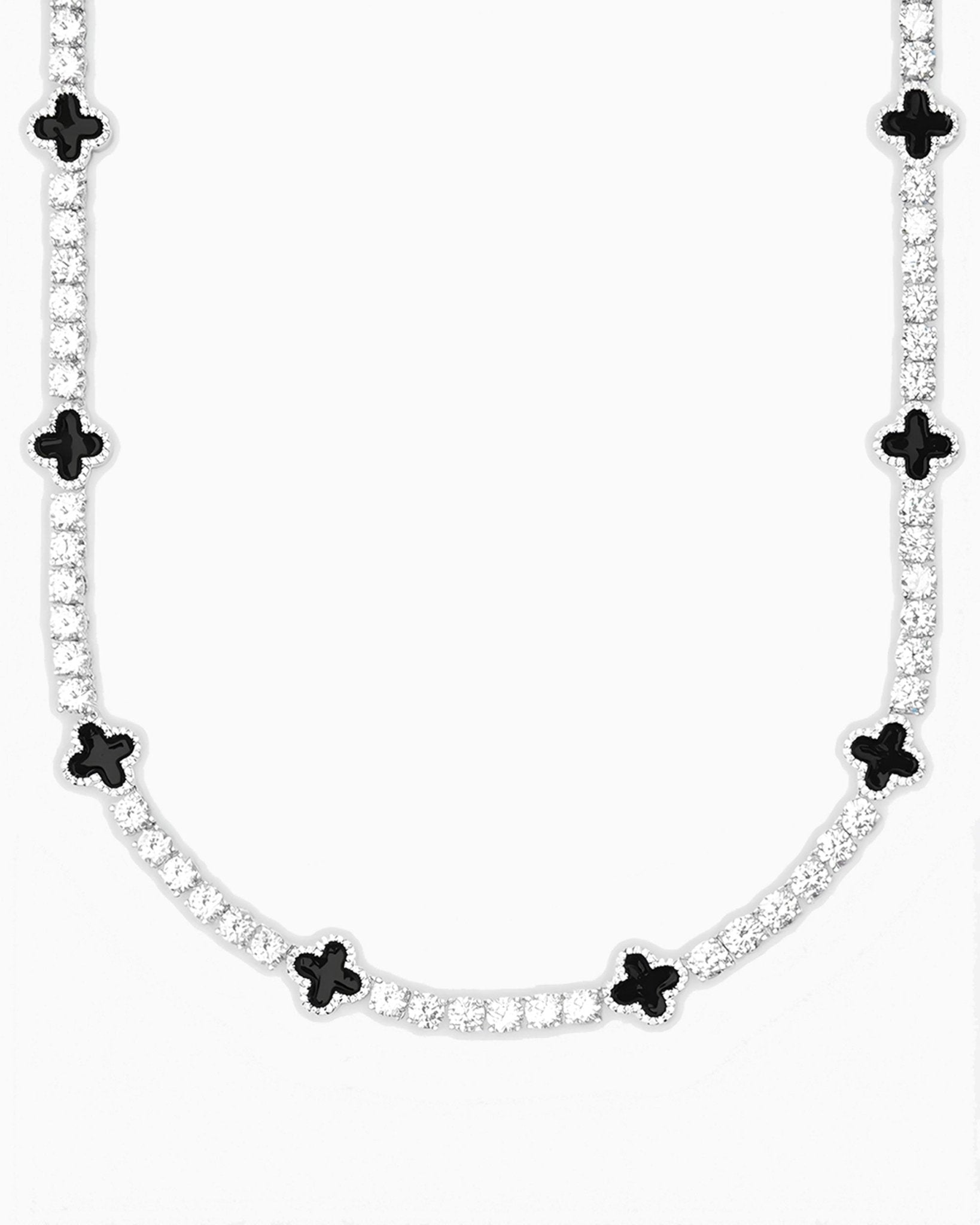 MOISSANITE BLACK CLOVER TENNIS CHAIN. - WHITE GOLD | Drippy Amsterdam