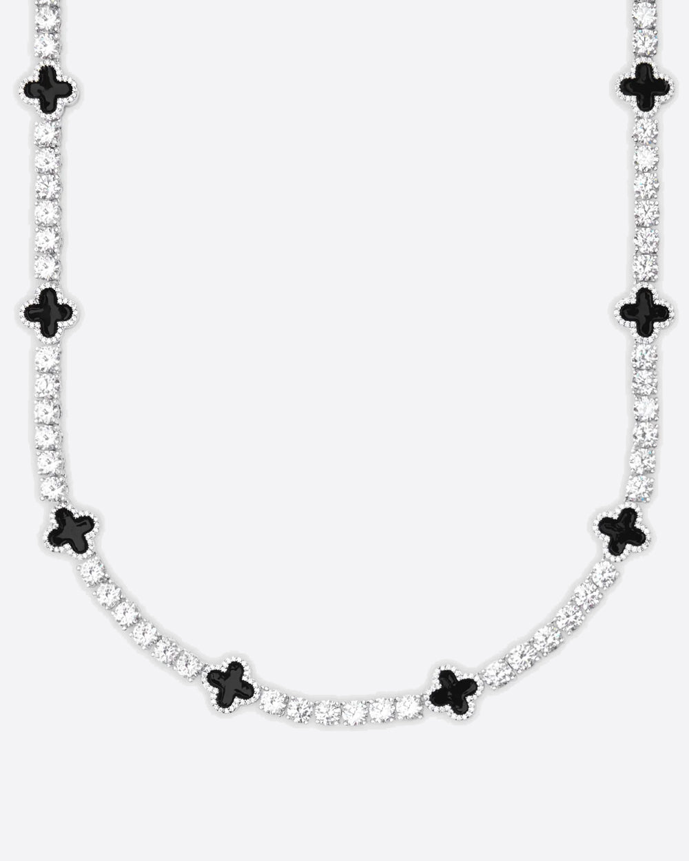 MOISSANITE BLACK CLOVER TENNIS CHAIN. - WHITE GOLD | Drippy Amsterdam